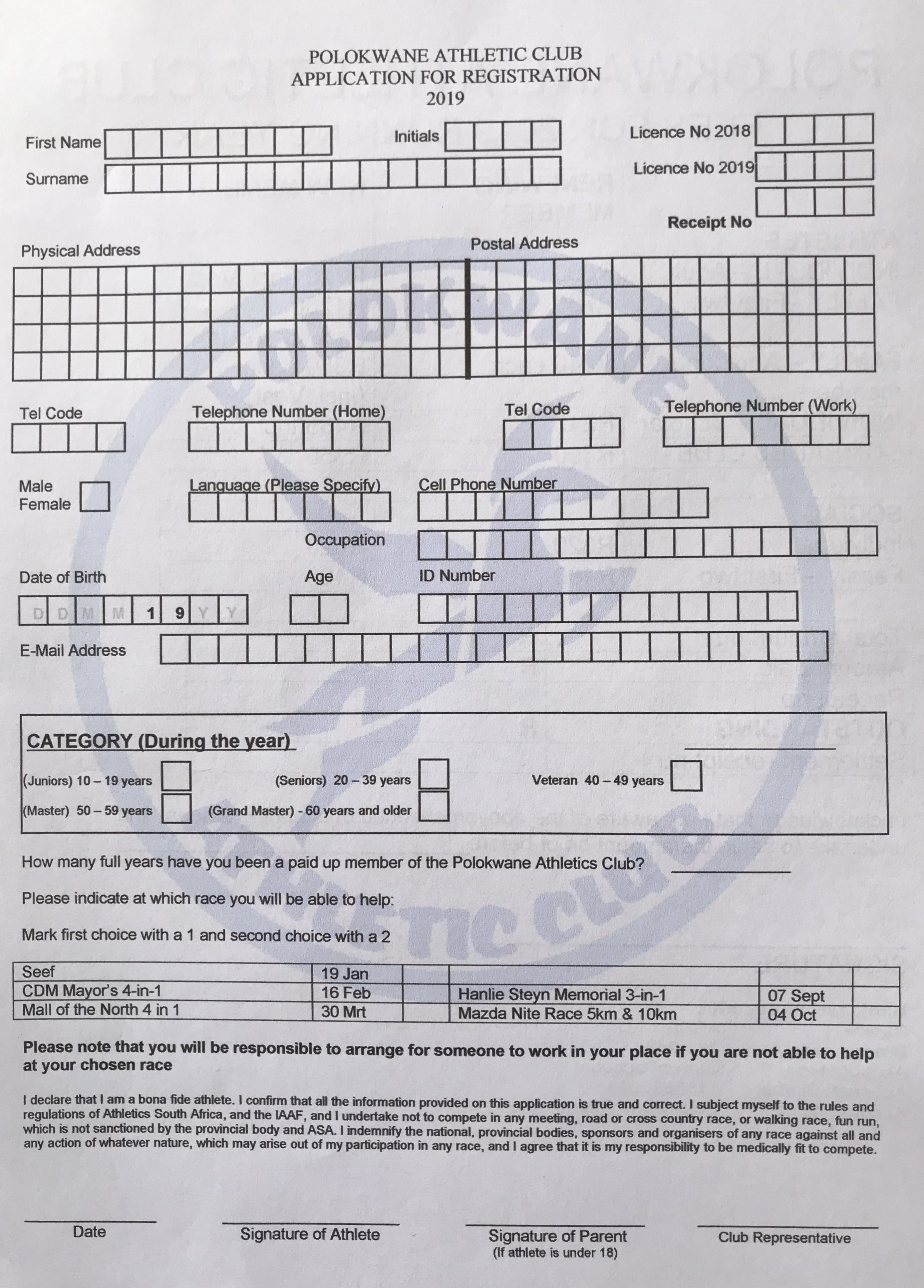 Club Info – Polokwane Athletic Club