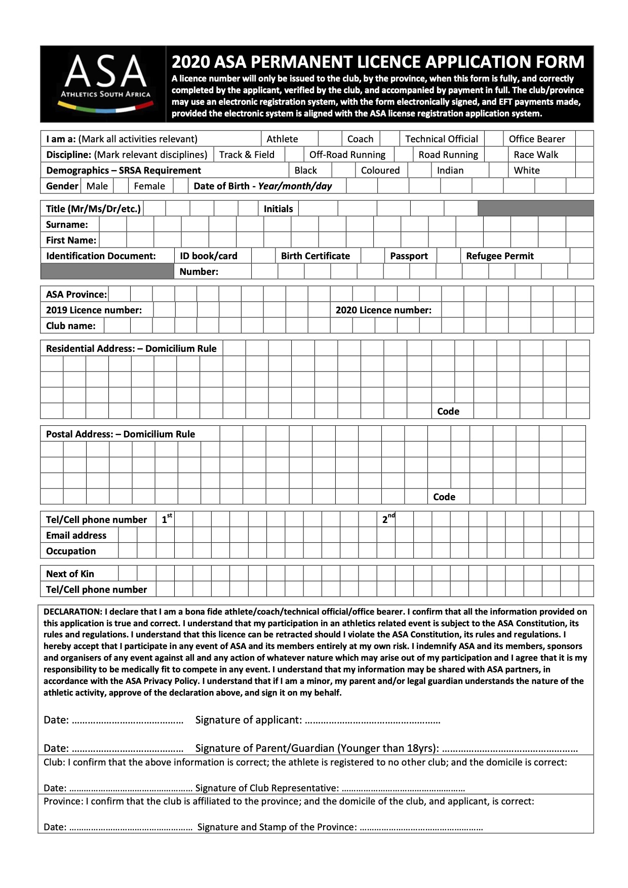 Club Registration & Info – Polokwane Athletic Club